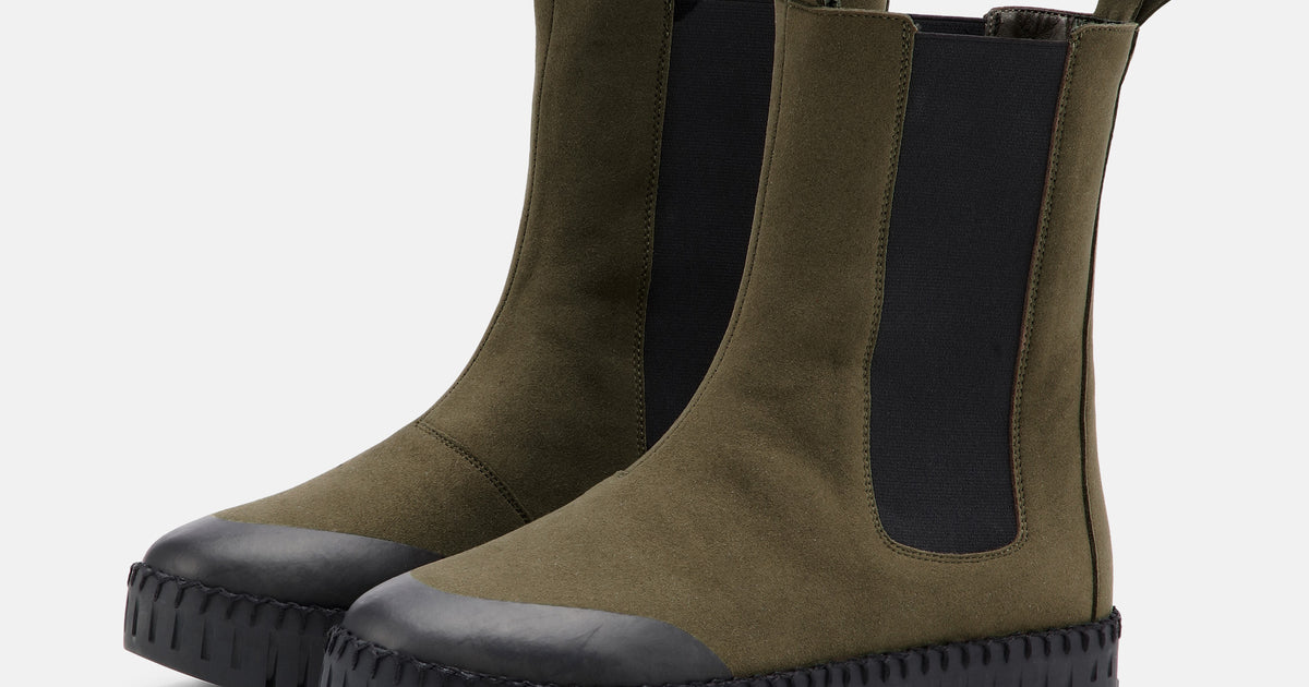 Long Chelsea Boots - Deep Olive Black